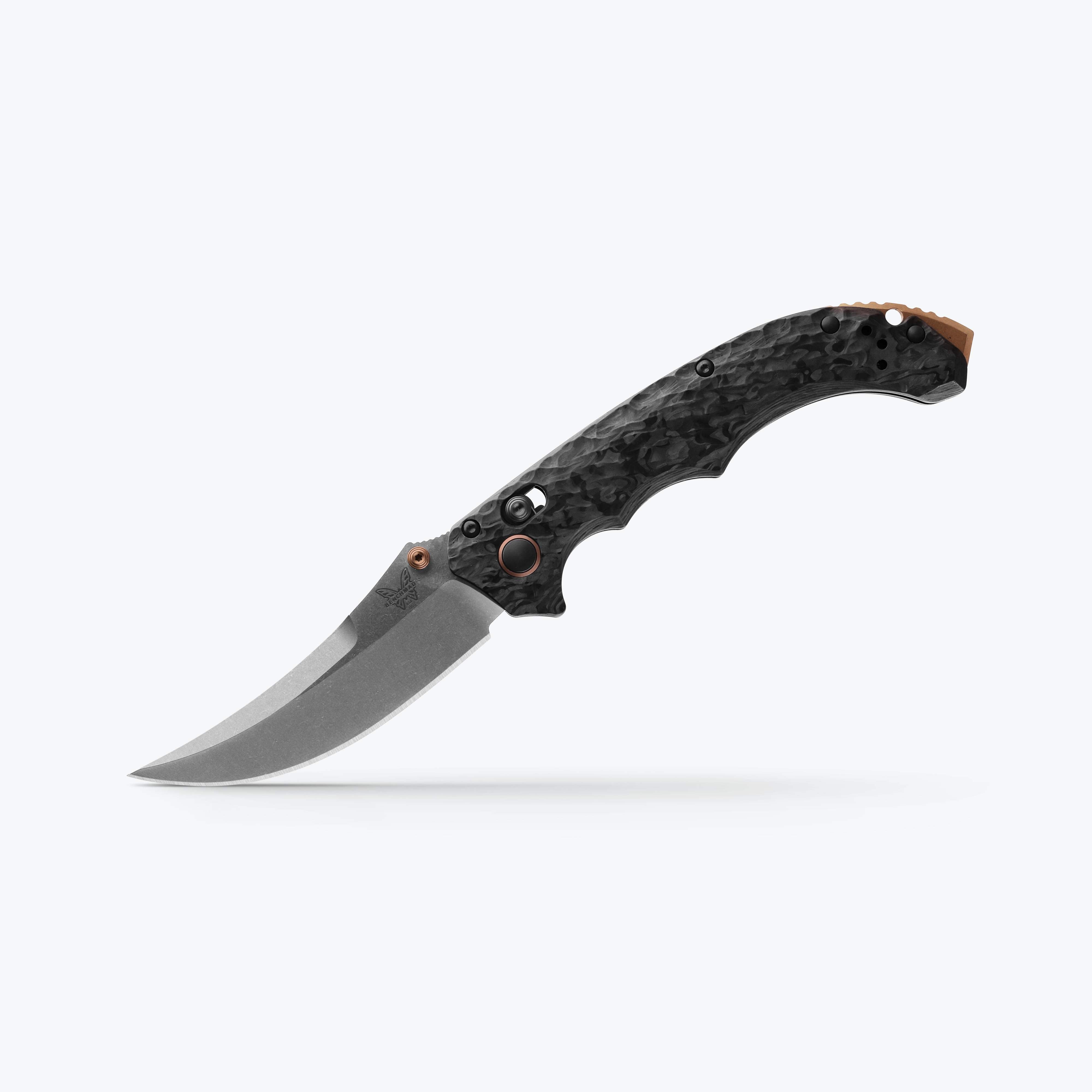 Benchmade Mini Bedlam Carbon Fiber 3.5 inch CPM S90V Scimitar Knife ...